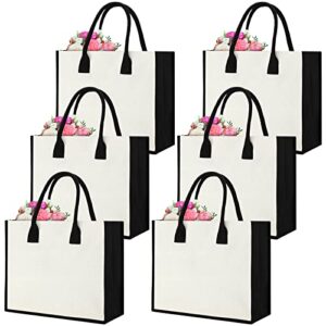 reginary 6 pcs bridesmaid bags bulk initial canvas tote bags with handles personalized beach canvas bag for wedding mother teacher bride friend college diy (black edge)