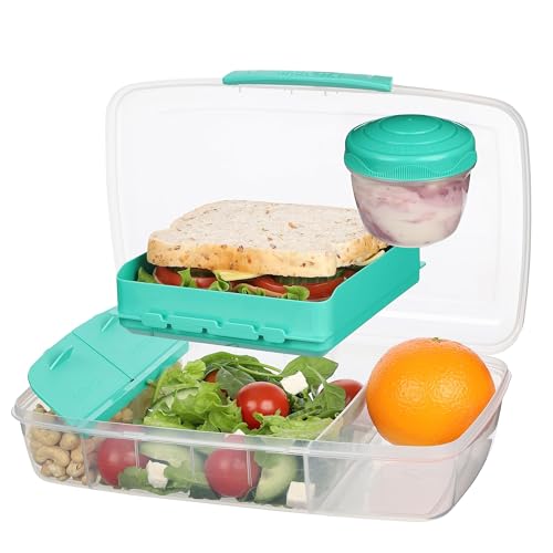 Sistema To Go Collection Large Bento Box Plastic Lunch and Food Storage Container, 7.4 Cup, Multi Compartment, Color Varies | BPA Free