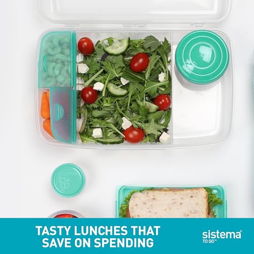 Sistema To Go Collection Large Bento Box Plastic Lunch and Food Storage Container, 7.4 Cup, Multi Compartment, Color Varies | BPA Free