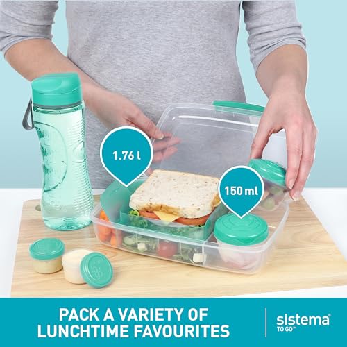 Sistema To Go Collection Large Bento Box Plastic Lunch and Food Storage Container, 7.4 Cup, Multi Compartment, Color Varies | BPA Free