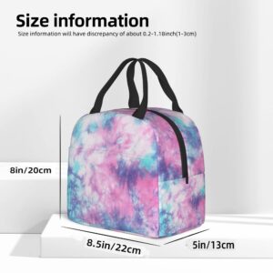 PrelerDIY Pastel Blue Pink Tie Dye Lunch Box Insulated Meal Bag Lunch Bag Reusable Snack Bag Food Container For Boys Girls Men Women School Work Travel Picnic