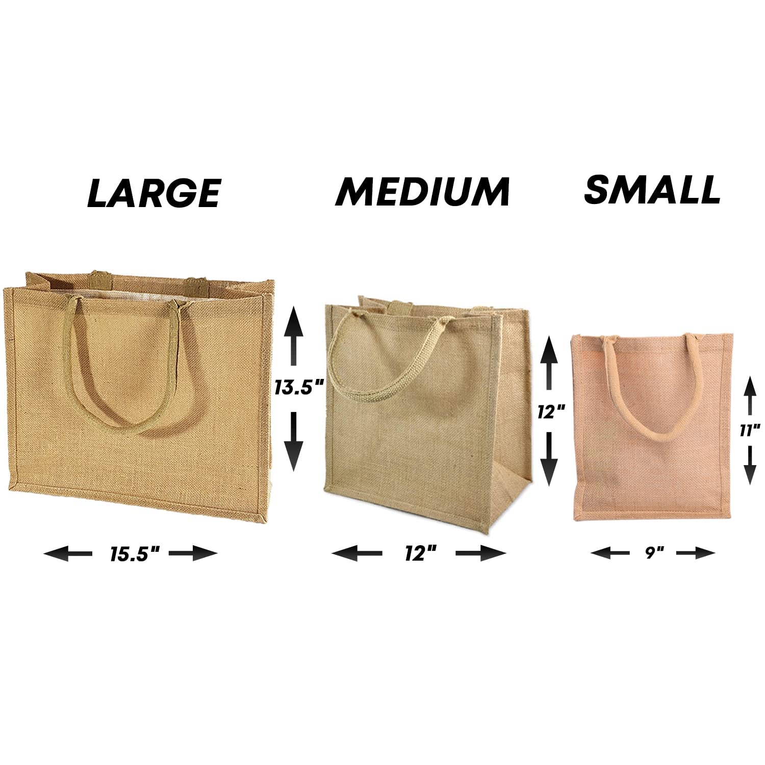 TBF Heavy Duty Reusable Jute Burlap Tote Bags in Bulk for Shopping Grocery Wedding Welcome Gifts and More (3 Pack, Natural - Small)