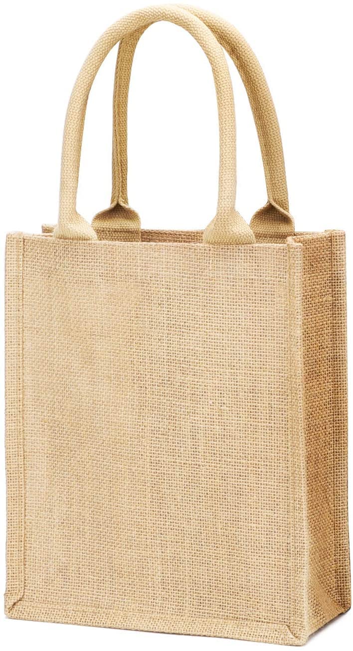 TBF Heavy Duty Reusable Jute Burlap Tote Bags in Bulk for Shopping Grocery Wedding Welcome Gifts and More (3 Pack, Natural - Small)