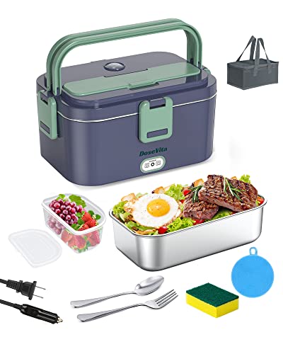 Dosevita Electric Lunch Box for Adults, 1.8 Large Heated Lunch Box, Faster Heating 3 in 1 Lunch Box Warmer Portable for Work/Car/Truck with Spoon & Fork, Carry Bag and 2 Cleaning Sponges