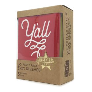 Y'all Texas Party Beverage Insulator in Five Colors Can Sleeve Insulator Texas Gift