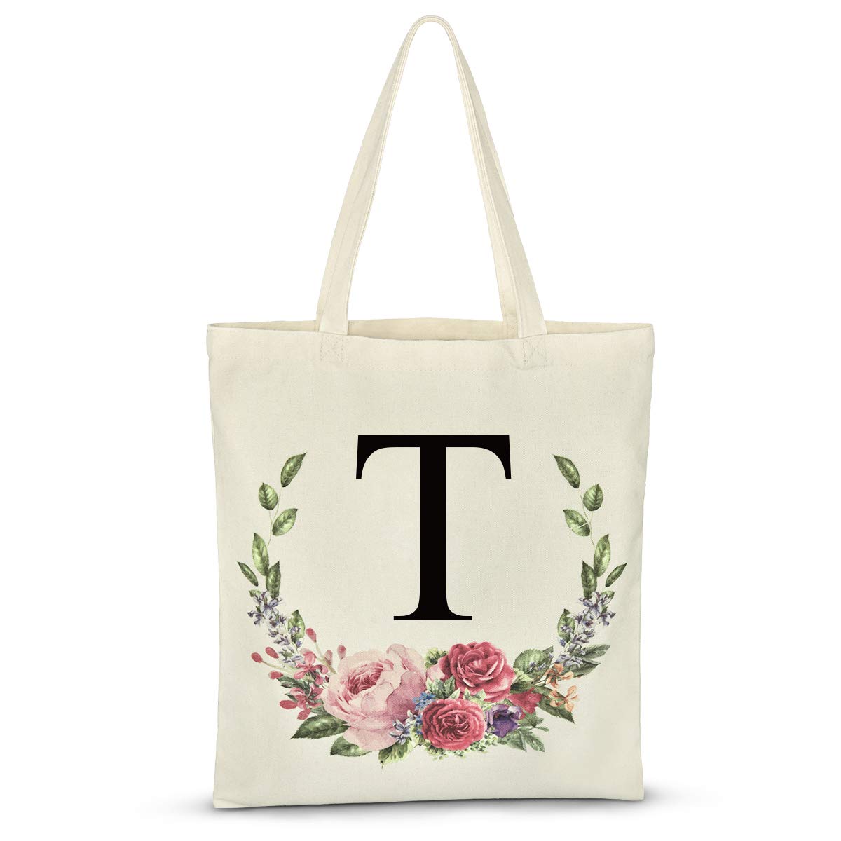 Personalized Floral Initial Tote Bags for women Canvas Tote Bags Reusable Grocery Shopping Bags for Bridesmaids Wedding Bachelorette Birthday Party Large Book Tote Gift Bags Eco - Friendly (Letter L)