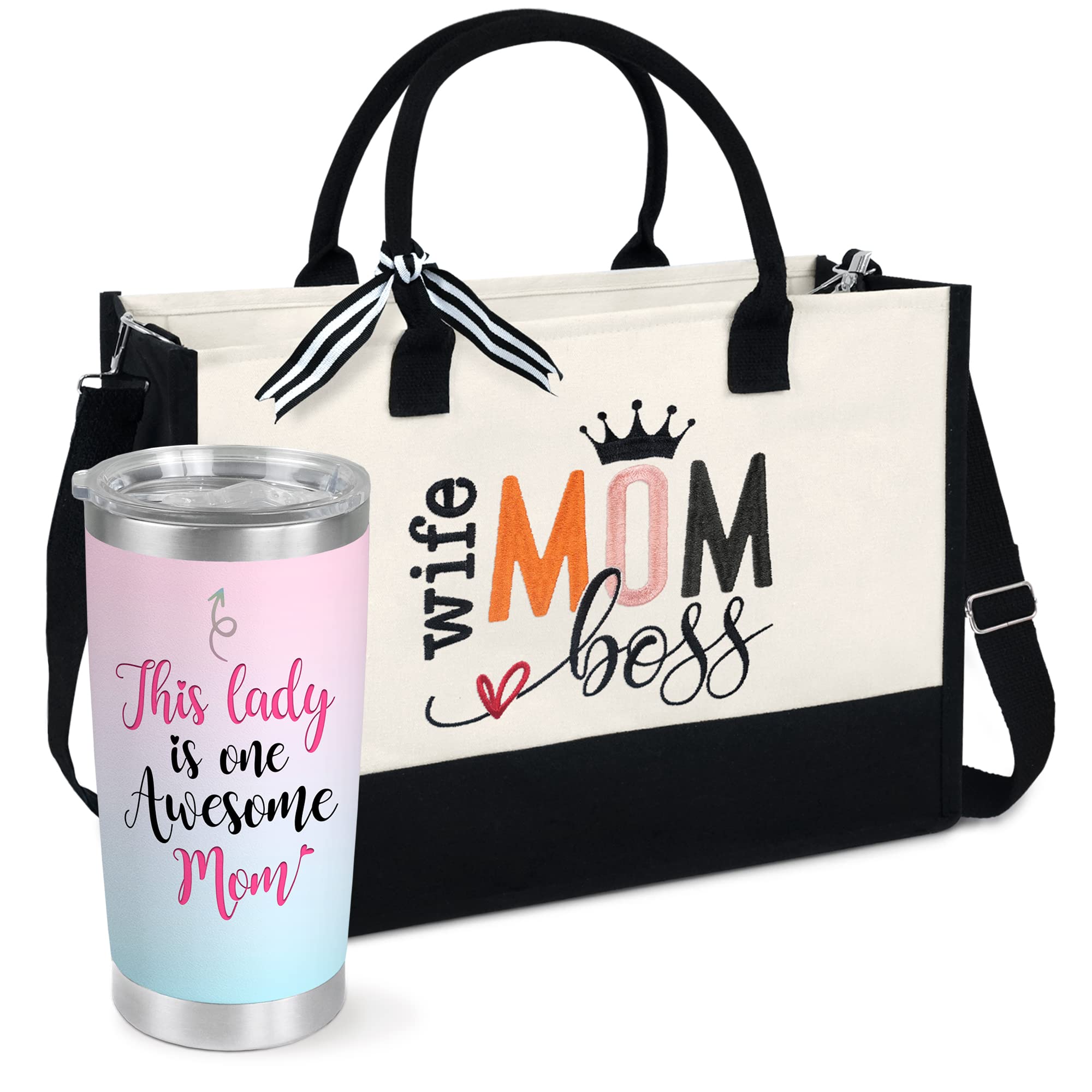 OASSIE Mothers Day Gift Set - 13oz Canvas Tote Bag & 20oz Stainless Steel Tumbler, Mother's Day Gifts For Women, Mom, New Mom, Birthday Gifts For Mom, Aunt, Sister Gift Ideas