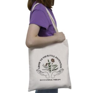 G2TUP Occupational Therapist Thank You Gift OT Canvas Tote Bag Grow To Your Full Potential Shopping Handbag Occupational Therapy Graduation Gift (Grow To Your Full Potential Handbag)