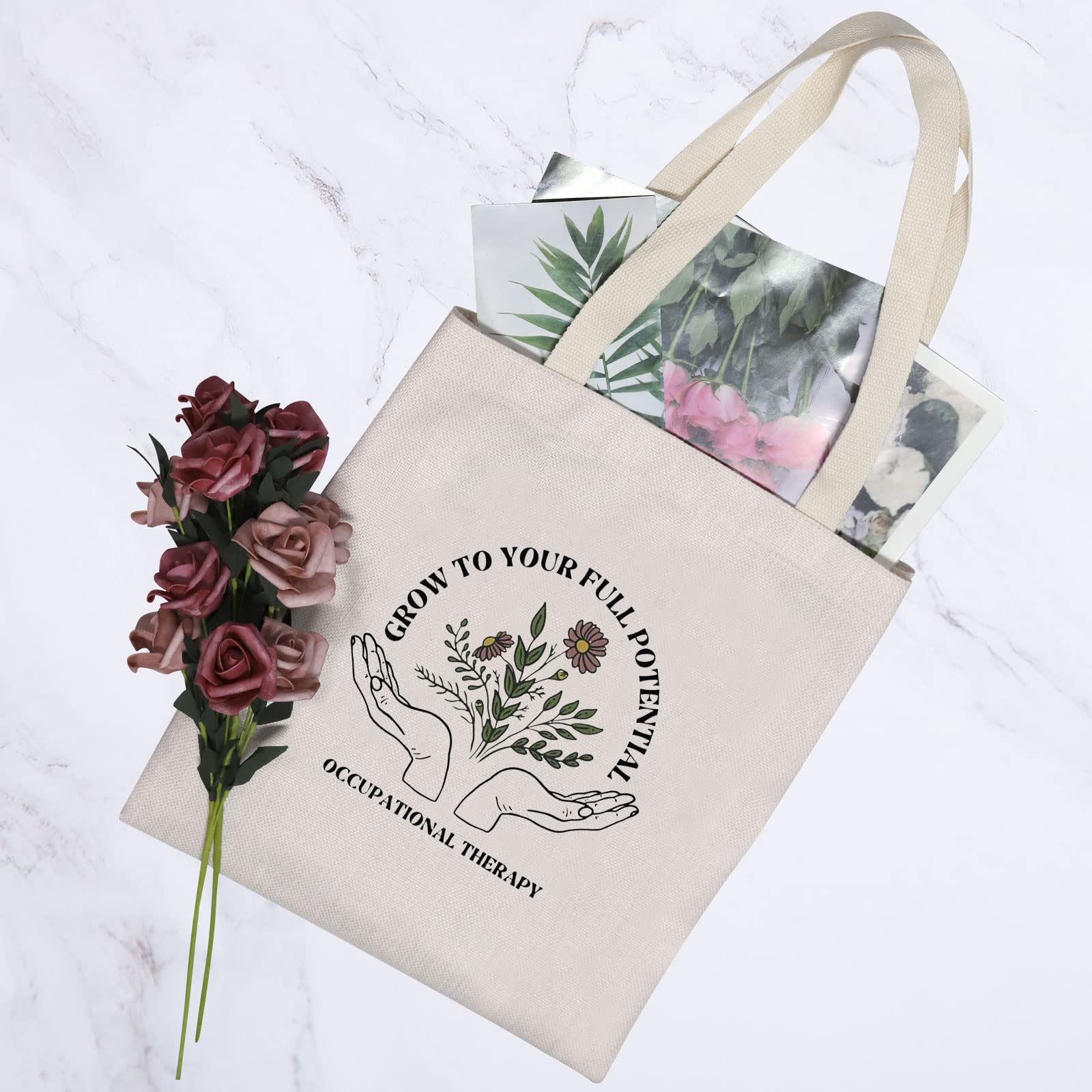 G2TUP Occupational Therapist Thank You Gift OT Canvas Tote Bag Grow To Your Full Potential Shopping Handbag Occupational Therapy Graduation Gift (Grow To Your Full Potential Handbag)