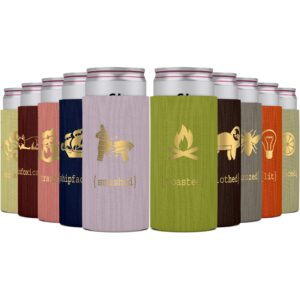 Retro Colored Slim Can Coolers (Set of 10) - Funny Gold Drinking Designs - Girls Trip Gifts Favors - Bachelorette Party - Adult Party Favors