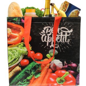 Earthwise Reusable Grocery Shopping Bags Extremely Durable Multi Use Large Stylish Fun Foldable Water-Resistant Totes Design - Chalkboard Veggies (Pack of 5)