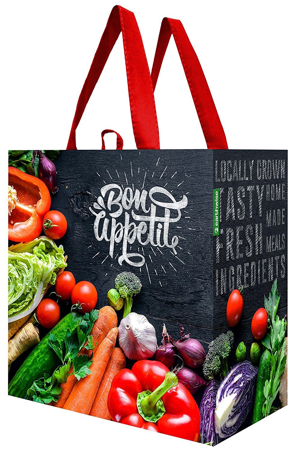 Earthwise Reusable Grocery Shopping Bags Extremely Durable Multi Use Large Stylish Fun Foldable Water-Resistant Totes Design - Chalkboard Veggies (Pack of 5)