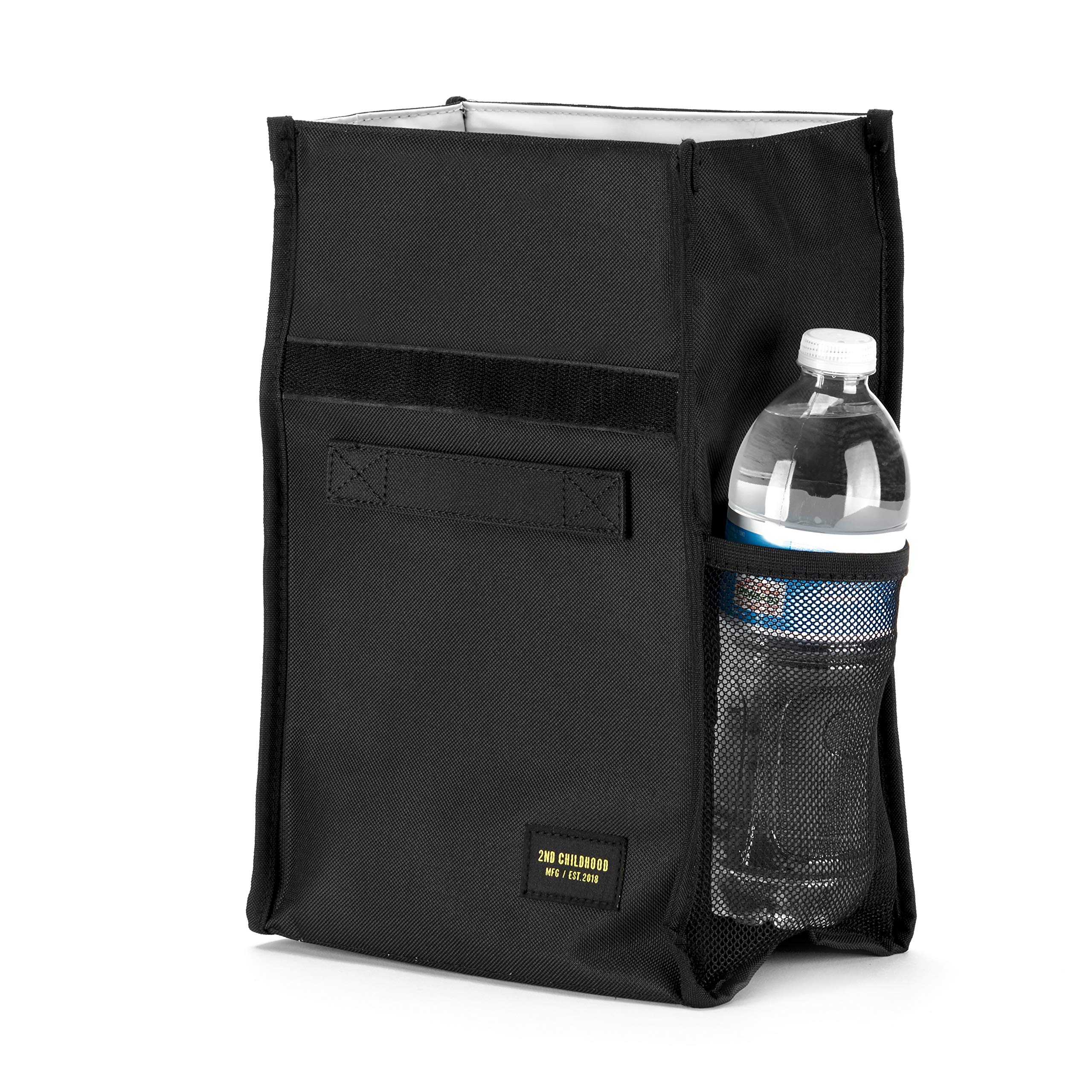 2nd Childhood Insulated Lunch Bag for Men and Women; Rolltop Lunch Box with 2 Side Mesh Pockets and 1 Exteral Slip Pocket (Black)