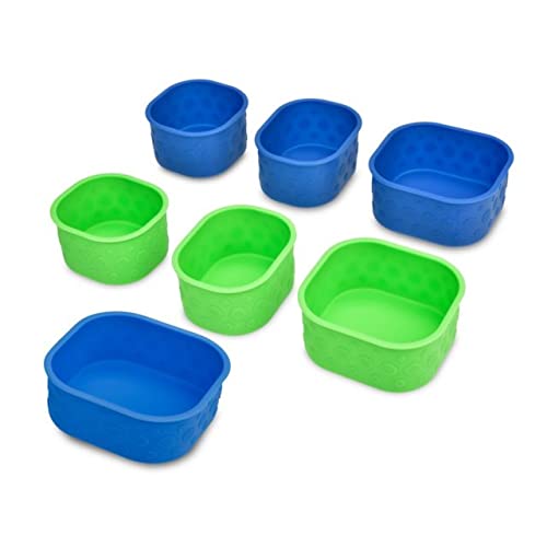 LunchBots Silicone Bento Cups Set - Accessories Designed to Fit in Medium and Large Bento Lunch Boxes - 7 Pieces - Blue/Aqua