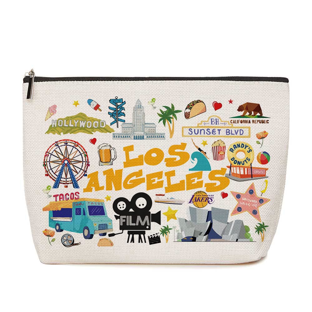 HOWDOUDO Toiletry Bag for Women America Los Angeles Bag Unique Design Home Kitchen Decorative Travel Holiday Souvenir Gift, Los Angeles Lovers , History