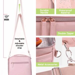 Waterproof Lunch Box for Girls Cute Kids Lunchbox Shiny Pink Lunch Bags with Shoulder Strap and Pocket for Teen Girls Insulated Lunch Cooler Bag for School Outdoor Travel