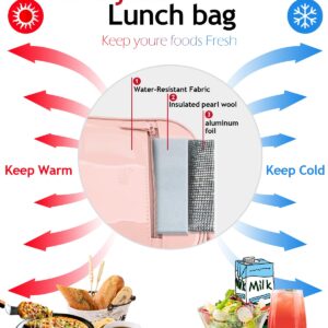 Waterproof Lunch Box for Girls Cute Kids Lunchbox Shiny Pink Lunch Bags with Shoulder Strap and Pocket for Teen Girls Insulated Lunch Cooler Bag for School Outdoor Travel