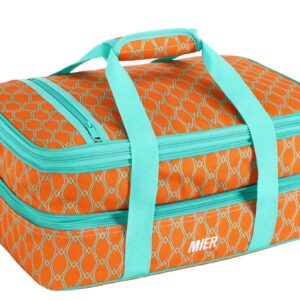 MIER Insulated Double Casserole Carrier Thermal Lunch Tote for Potluck Parties, Picnic, Beach, Fits 9 x 13 Inches Casserole Dish, Expandable by Mid Zipper, Orange