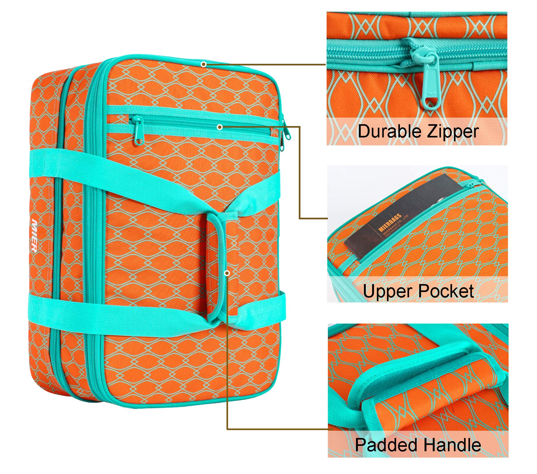 MIER Insulated Double Casserole Carrier Thermal Lunch Tote for Potluck Parties, Picnic, Beach, Fits 9 x 13 Inches Casserole Dish, Expandable by Mid Zipper, Orange