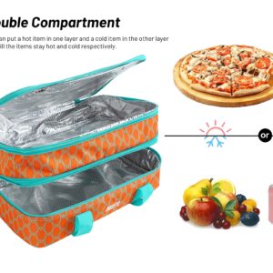 MIER Insulated Double Casserole Carrier Thermal Lunch Tote for Potluck Parties, Picnic, Beach, Fits 9 x 13 Inches Casserole Dish, Expandable by Mid Zipper, Orange