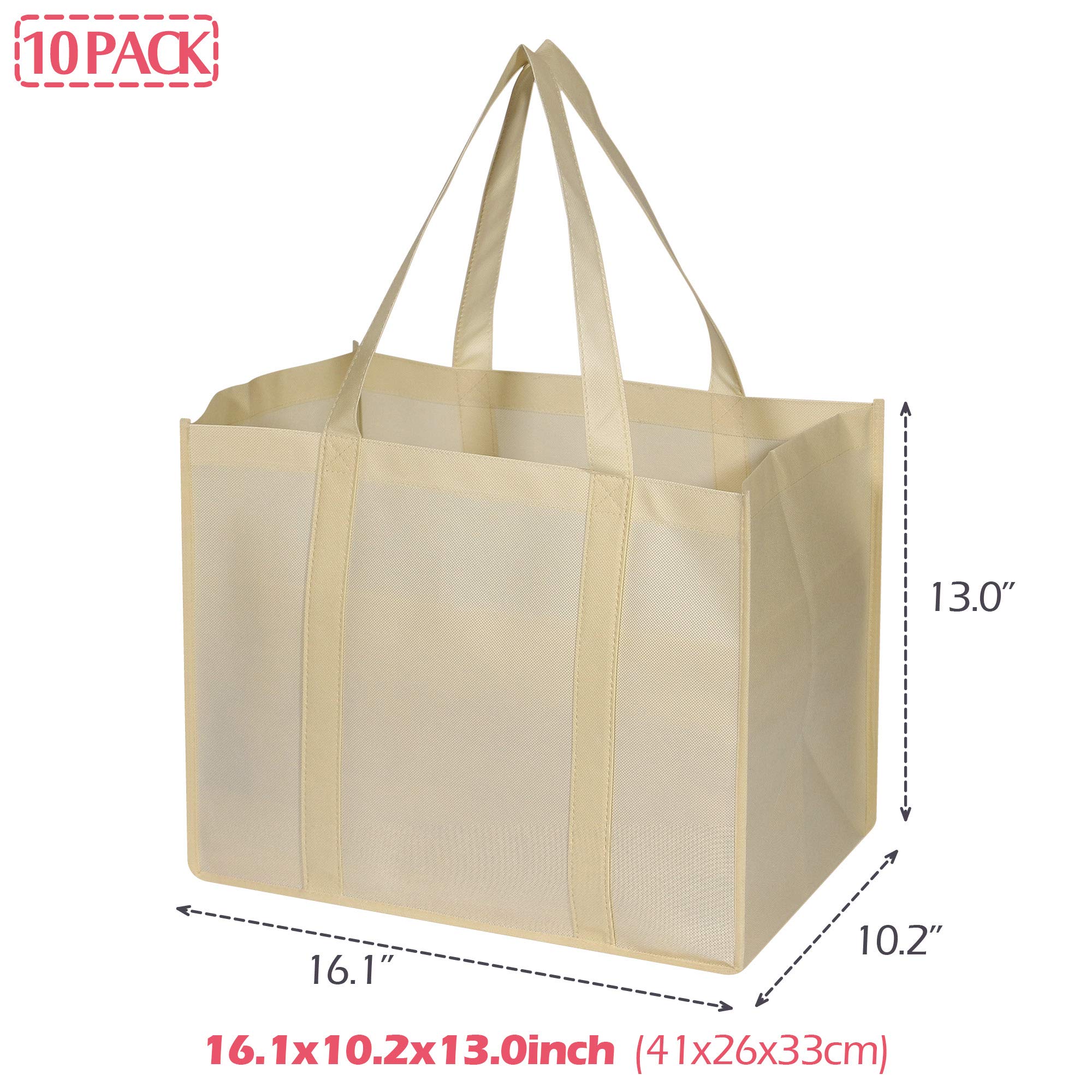 DIOMMELL 10 Pack Reusable Grocery Bags Extra Large Super Strong Heavy Duty Shopping Tote Bags with Reinforced Handles, Beige