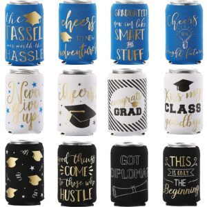 12 oz graduation neoprene can cooler sleeves for soda, beer, beverages (12 pack)