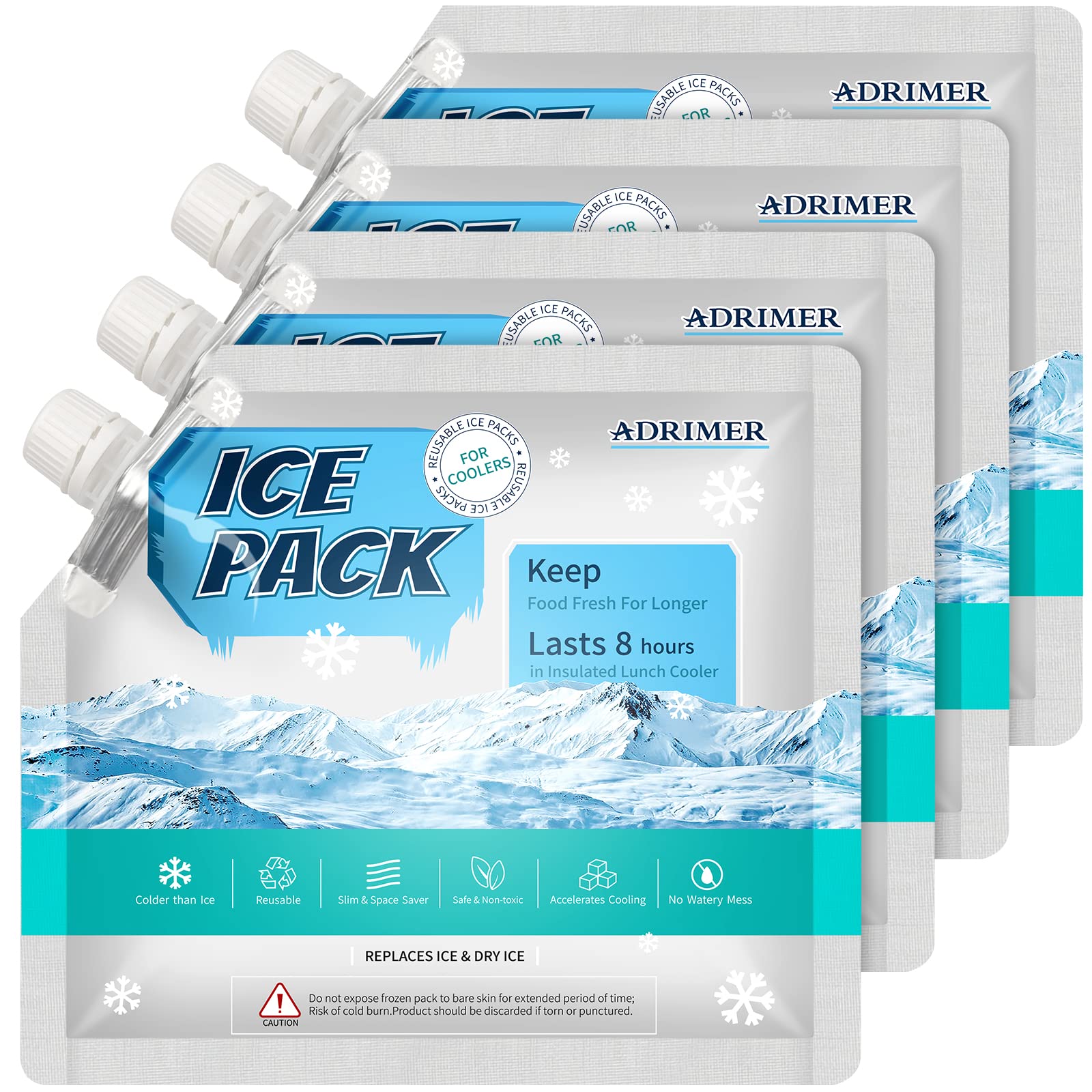 ADRIMER Ice Packs for Cooler, Ice Packs for Lunch Bags, Reusable Cooler Ice Packs, Long Lasting Cold Freezer Packs for Kid’s Lunch Box, Cooler Backpack