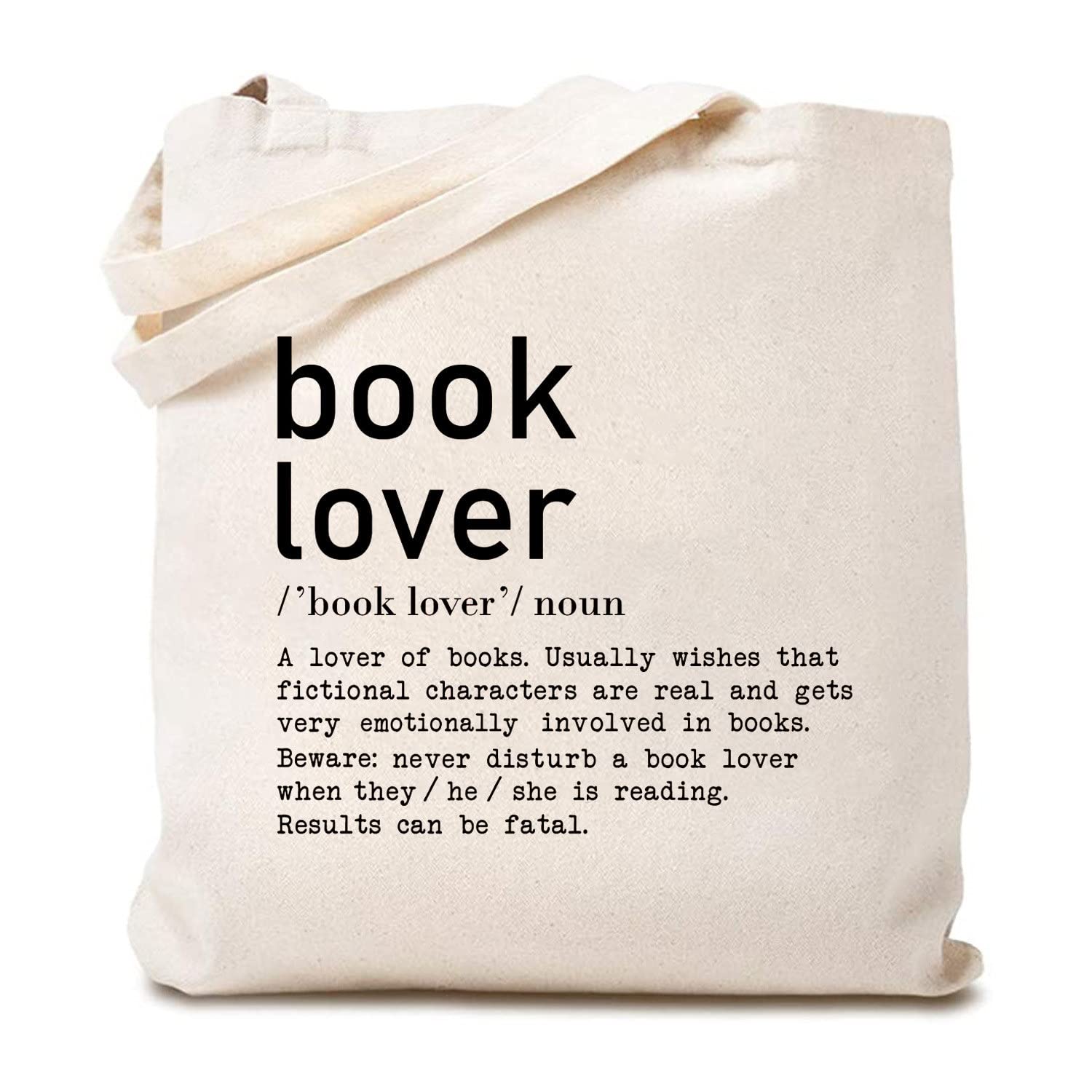 TSIIUO Women's Book Lover Noun Canvas Tote Bag Funny Reader Gift Library Reusable Shopping Canvas Bag White