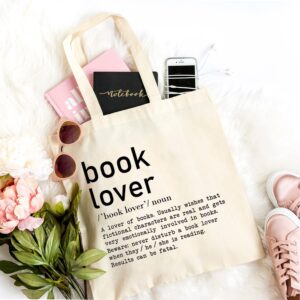 TSIIUO Women's Book Lover Noun Canvas Tote Bag Funny Reader Gift Library Reusable Shopping Canvas Bag White