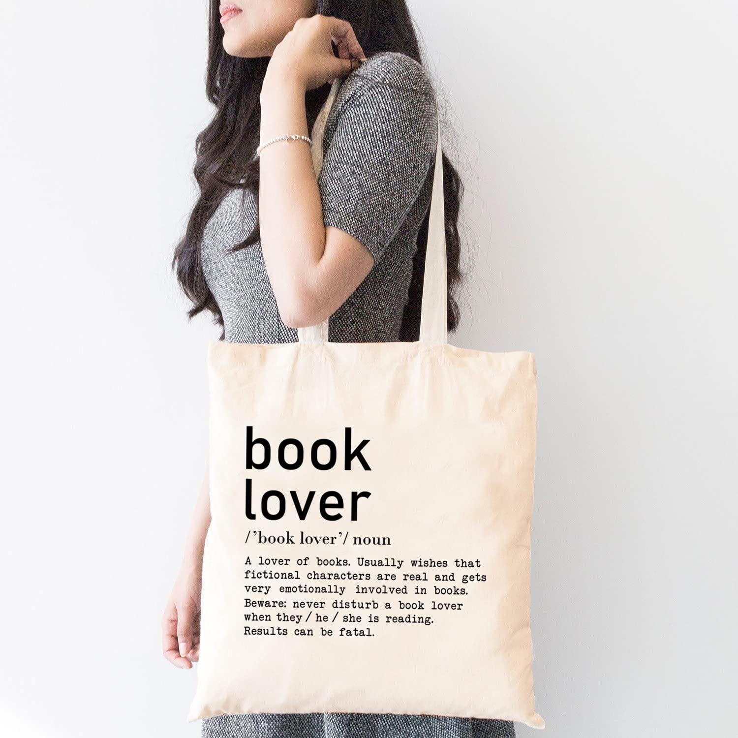 TSIIUO Women's Book Lover Noun Canvas Tote Bag Funny Reader Gift Library Reusable Shopping Canvas Bag White