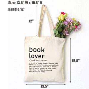 TSIIUO Women's Book Lover Noun Canvas Tote Bag Funny Reader Gift Library Reusable Shopping Canvas Bag White