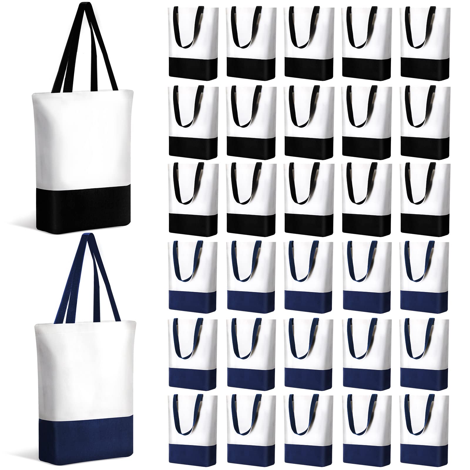 30 Pcs Large Canvas Tote Bag Bulk Reusable Grocery Shopping Bags with Handles Blue and Black Canvas Bag DIY Tote Bags for Bridal Wedding Gift Travel Work Beach Store, 15 x 3.9 x 13 Inch