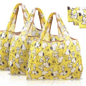 FINEX 3 Pcs Set Yellow Snoopy Waterproof Foldable Washable Reusable Grocery Bags