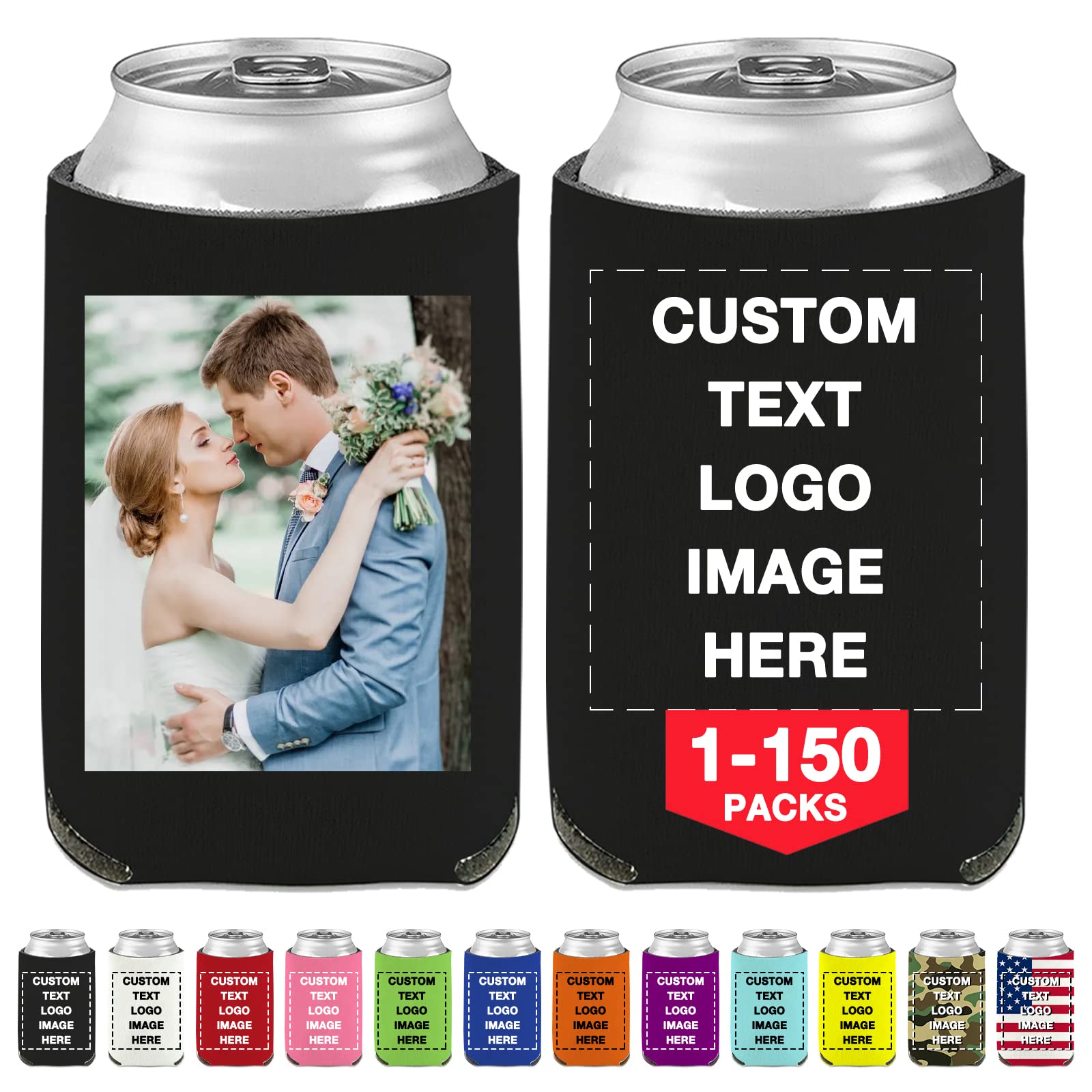 Custom Beer Can Cooler Sleeves Bulk Personalized Insulated Beverage Bottle Holder with Logo Image Text for Wedding Birthday Party