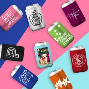 Custom Beer Can Cooler Sleeves Bulk Personalized Insulated Beverage Bottle Holder with Logo Image Text for Wedding Birthday Party