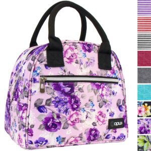 opux insulated lunch box women, lunch bag tote girls kids teen adult, cute soft lunch cooler container work school, reusable thermal food meal prep organizer lunch pail travel beach, floral purple