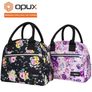 opux Insulated Lunch Box Women, Lunch Bag Tote Girls Kids Teen Adult, Cute Soft Lunch Cooler Container Work School, Reusable Thermal Food Meal Prep Organizer Lunch Pail Travel Beach, Floral Purple