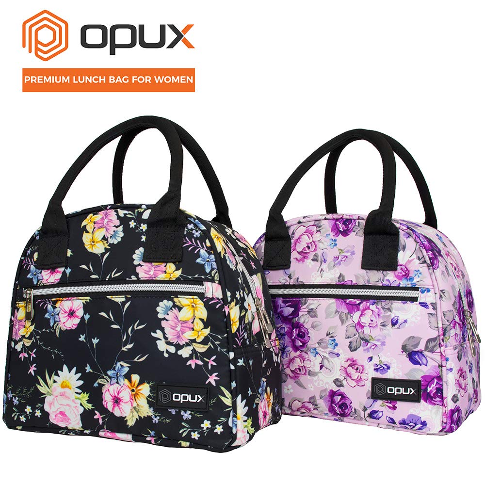 opux Insulated Lunch Box Women, Lunch Bag Tote Girls Kids Teen Adult, Cute Soft Lunch Cooler Container Work School, Reusable Thermal Food Meal Prep Organizer Lunch Pail Travel Beach, Floral Purple