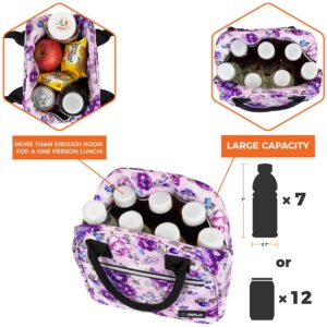 opux Insulated Lunch Box Women, Lunch Bag Tote Girls Kids Teen Adult, Cute Soft Lunch Cooler Container Work School, Reusable Thermal Food Meal Prep Organizer Lunch Pail Travel Beach, Floral Purple