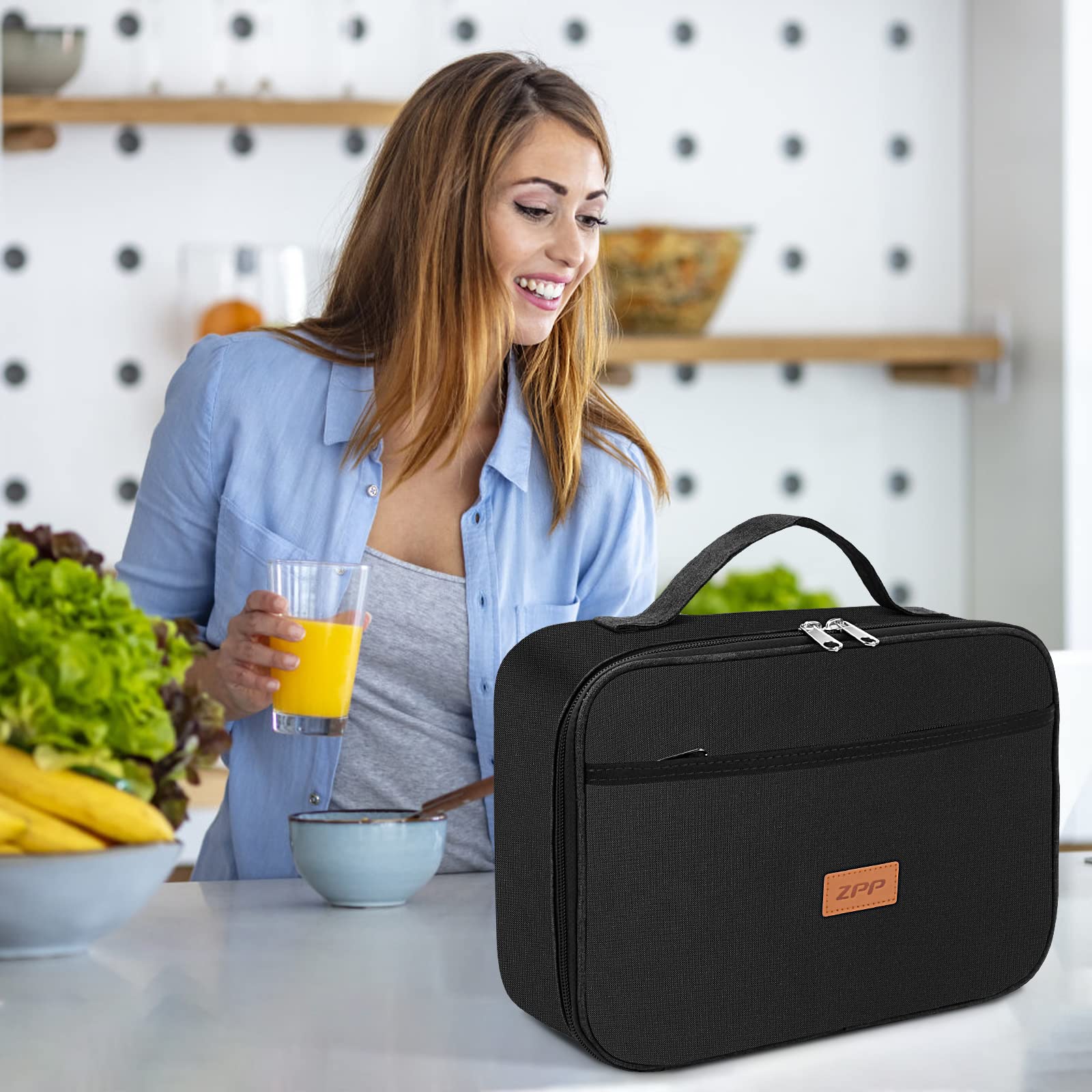 ZPP Unisex Lunch Box for Men and Women, Durable Soft Bag, Freezable, Reusable, Waterproof, 11.4"L x 7.8"W x 4"H, Black