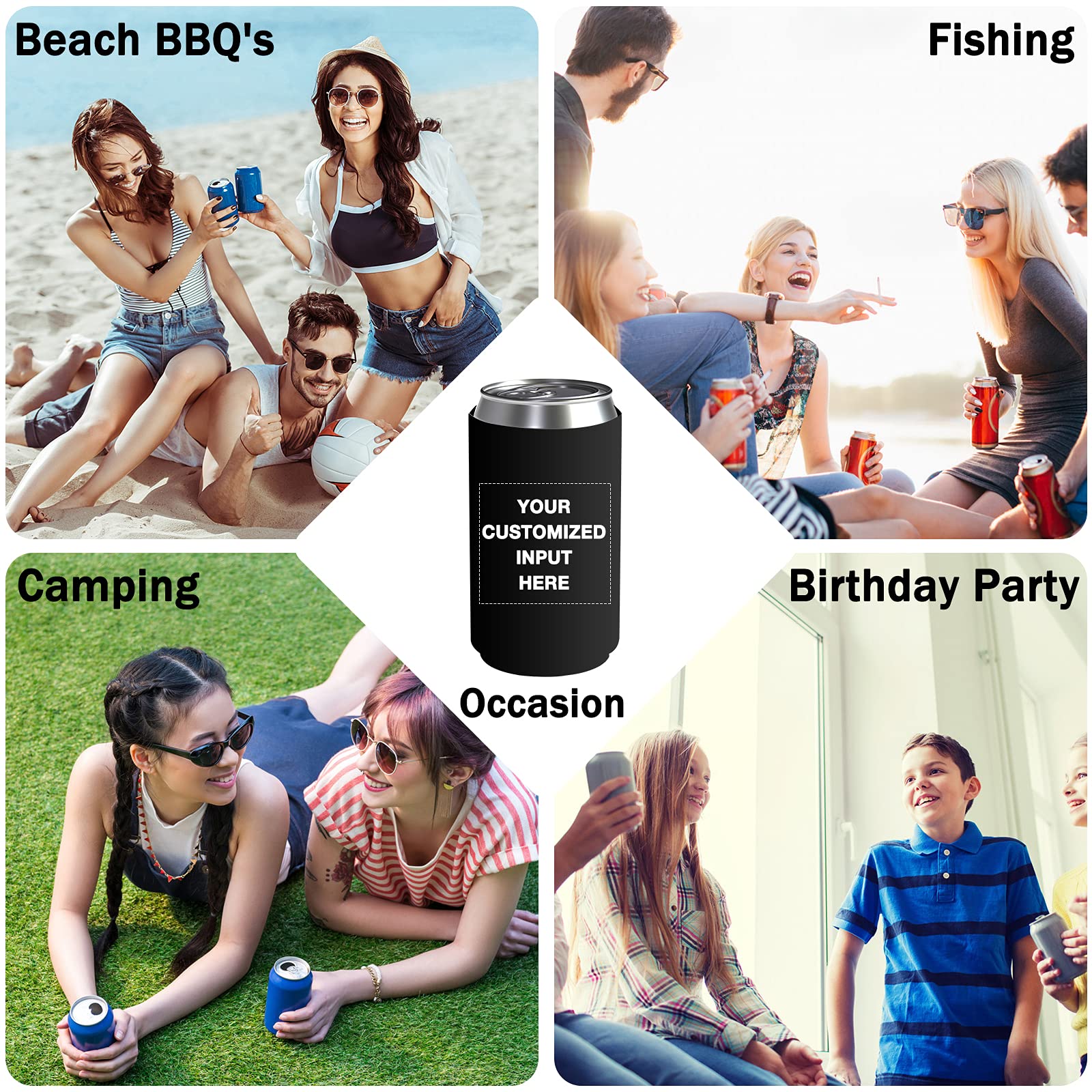 Personalized Can Sleeve Beer Coolers 20pcs Bulk, Custom Can Cooler With Photo Logo for Weddings Fishing Picnics