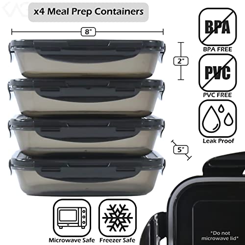 Innovator 300 Meal Prep Lunch Bag with 4 BPA-Free, Reusable, Microwavable, Freezer Safe, Portion-Controlled Containers, Pill Organizer, Lunch Box with Storage Pockets (Stelath/Black)