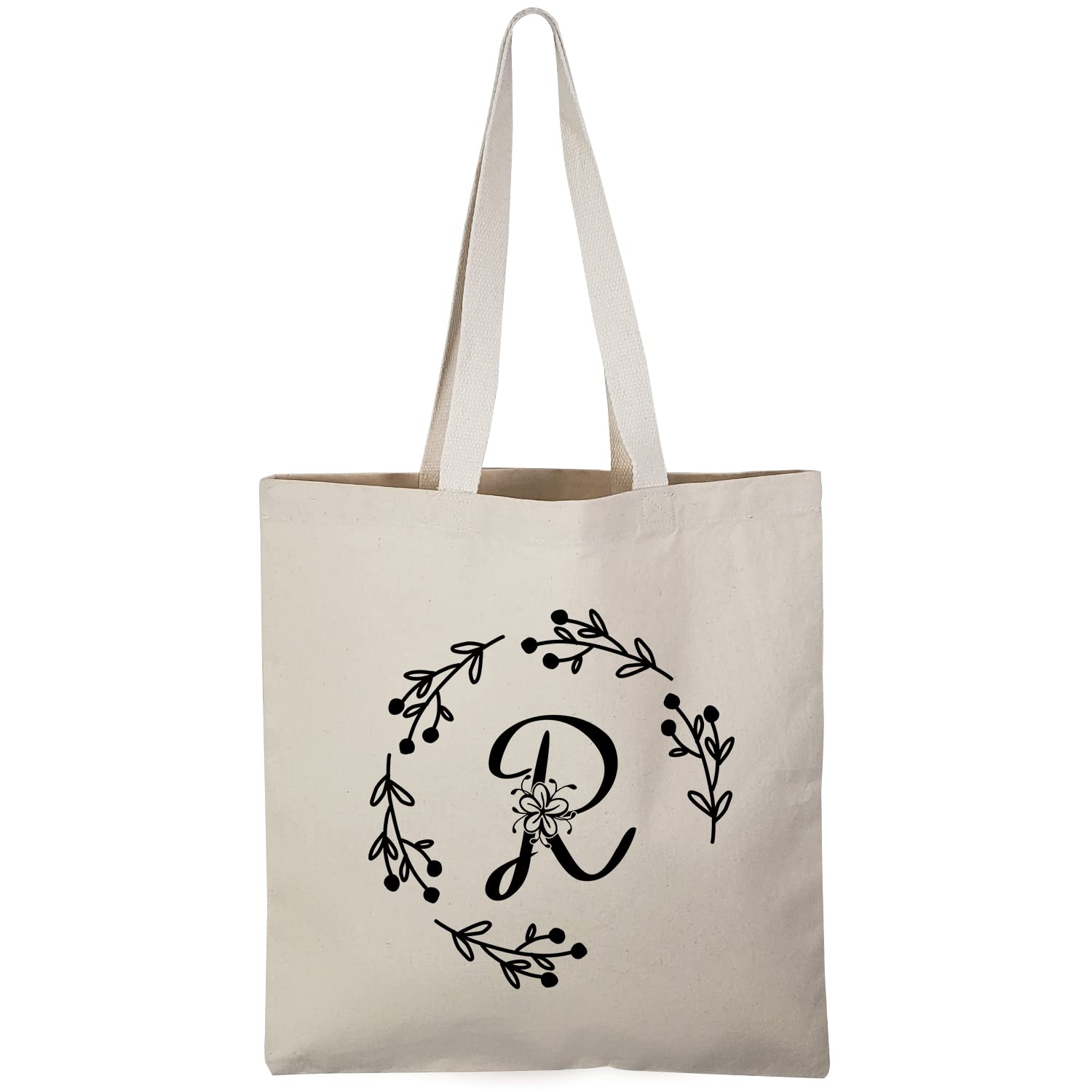 TBF Personalized Initial Canvas Tote Bag, Sturdy Gift Tote Bags for Women (R)