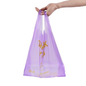 ysmile Plastic Grocery Bag Thank You T Shirt Plastic Shopping Bag for Small Business Food To Go Bag with Handle 12x19 Inch 50 pcs - Purple