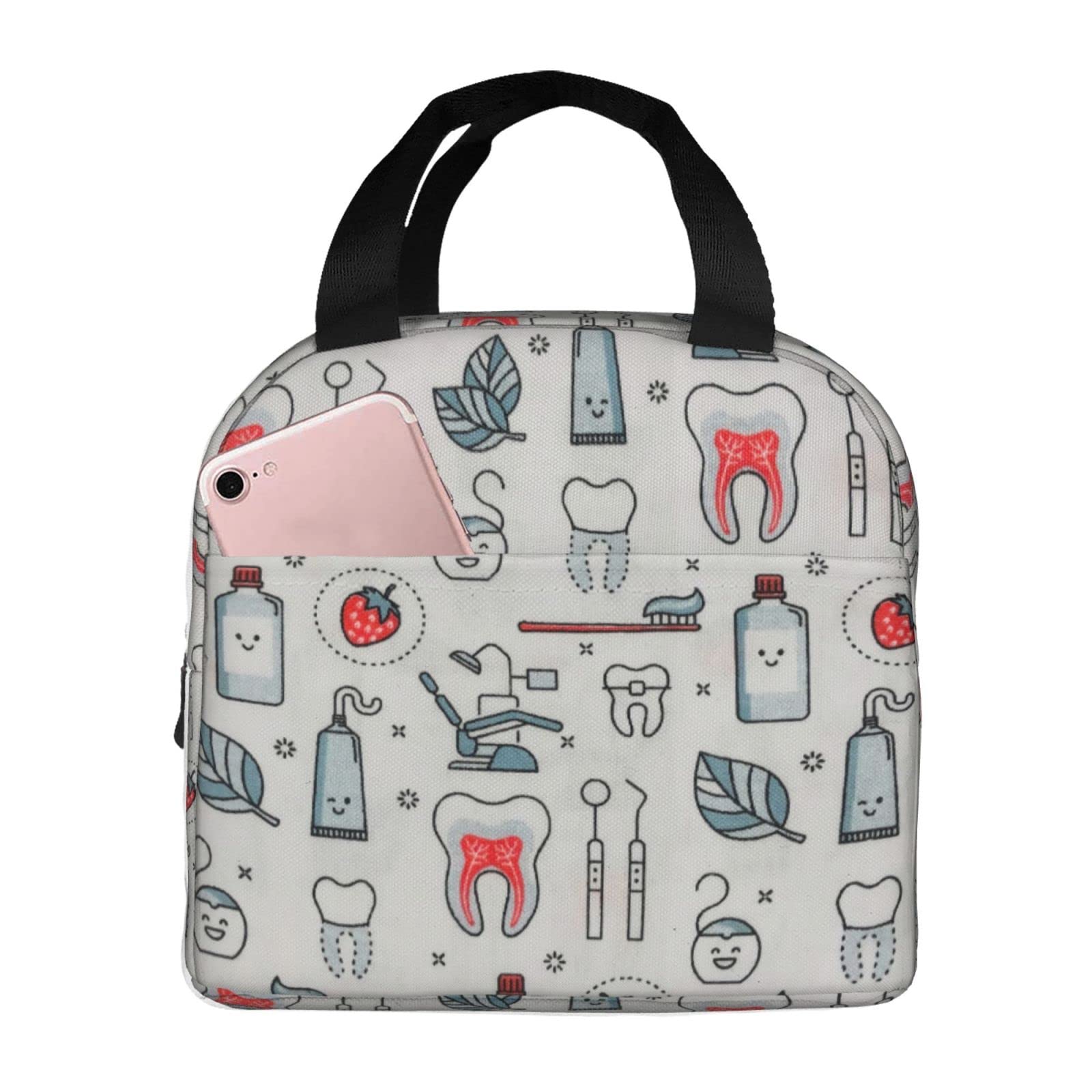 SXIKON Dentist Lunch Bag Dental Hygienist Lunch Box for Women & Men Insulated Picnic Pouch Thermal Cooler Cute Tote Bag for Work Camping Travel, One Size