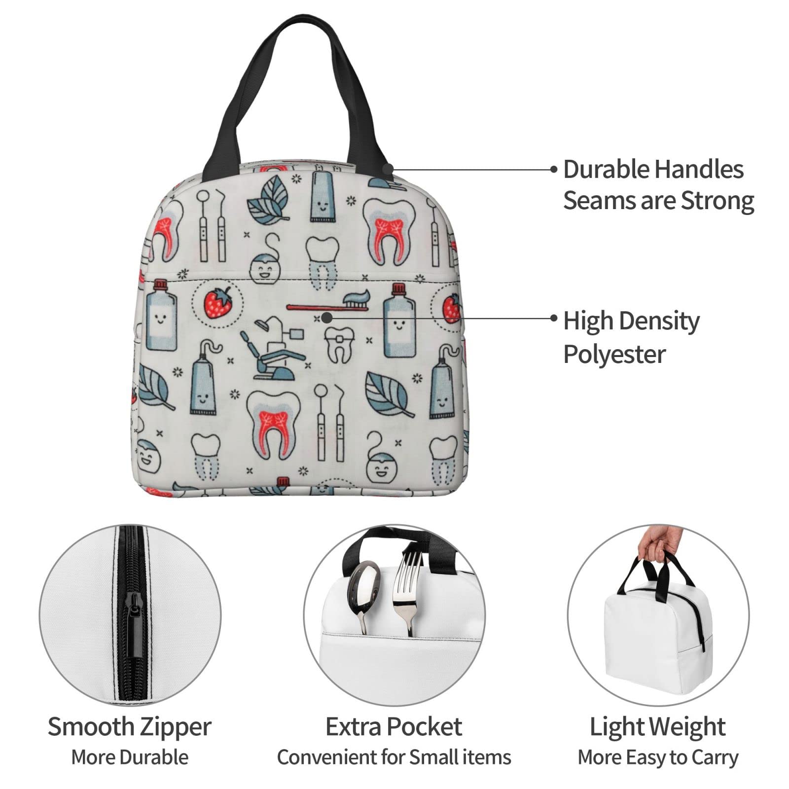 SXIKON Dentist Lunch Bag Dental Hygienist Lunch Box for Women & Men Insulated Picnic Pouch Thermal Cooler Cute Tote Bag for Work Camping Travel, One Size