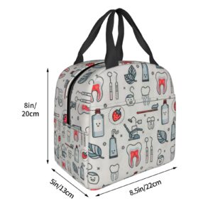 SXIKON Dentist Lunch Bag Dental Hygienist Lunch Box for Women & Men Insulated Picnic Pouch Thermal Cooler Cute Tote Bag for Work Camping Travel, One Size