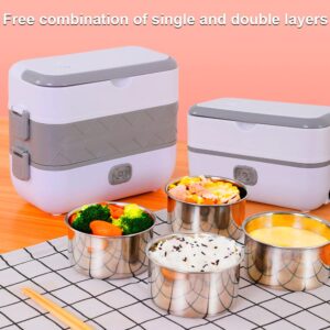 Portable Self Cooking Electric Lunch Box, Mini Rice Cooker, 2 Layers 4 Stainless Steel Steamer Food Insulation Lunch Box for Home Office Dormitory Travel Outdoor Kitchen Cook Raw Food, 2L/110V/200W