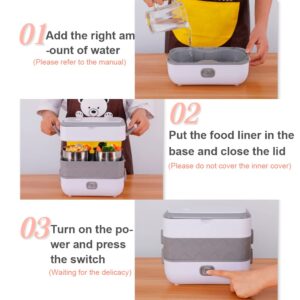 Portable Self Cooking Electric Lunch Box, Mini Rice Cooker, 2 Layers 4 Stainless Steel Steamer Food Insulation Lunch Box for Home Office Dormitory Travel Outdoor Kitchen Cook Raw Food, 2L/110V/200W