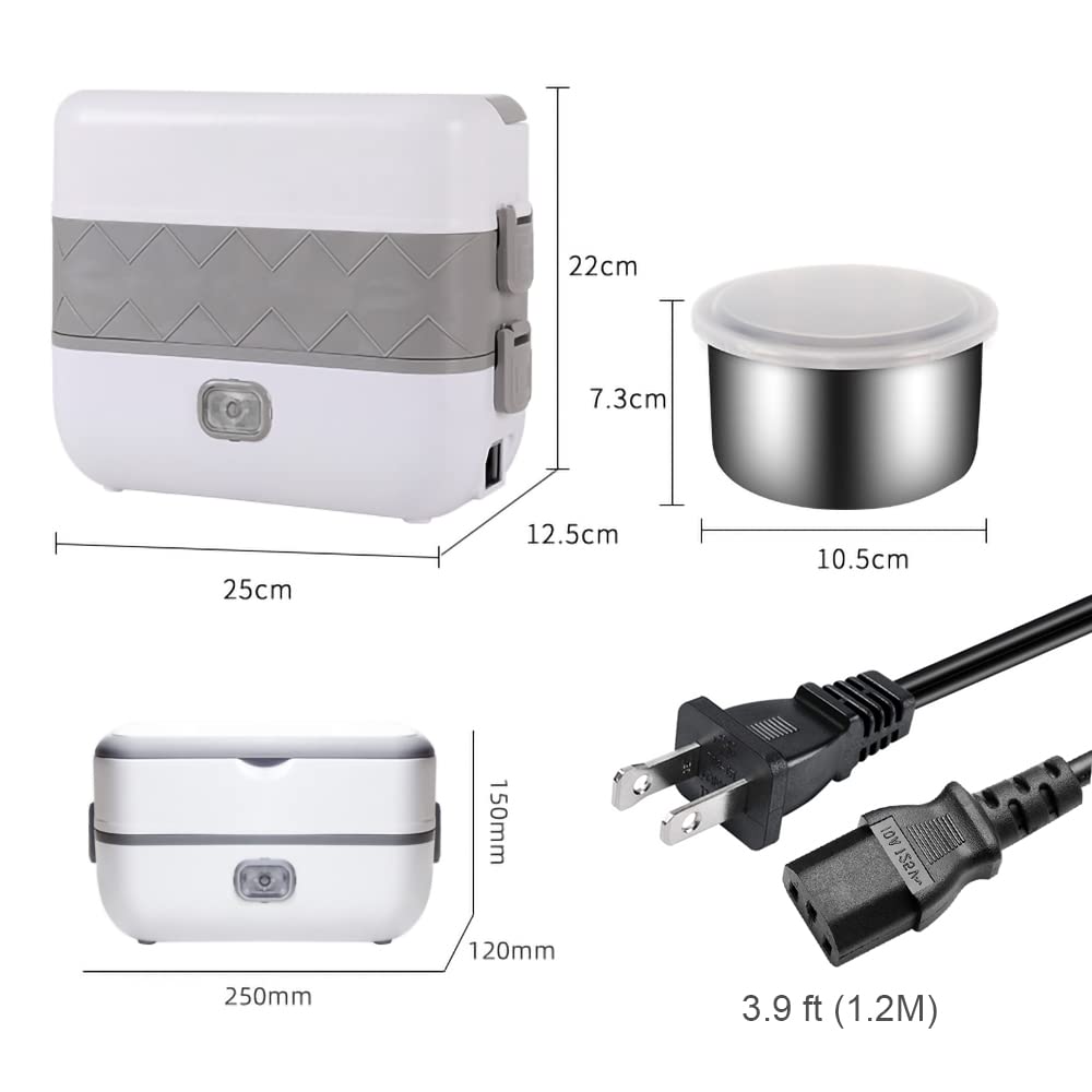 Portable Self Cooking Electric Lunch Box, Mini Rice Cooker, 2 Layers 4 Stainless Steel Steamer Food Insulation Lunch Box for Home Office Dormitory Travel Outdoor Kitchen Cook Raw Food, 2L/110V/200W